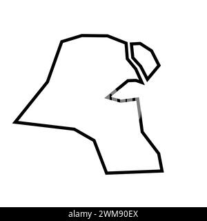 Kuwait country simplified map. Thick black outline contour. Simple ...