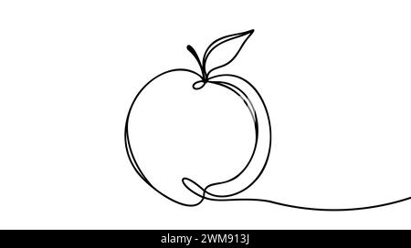Peach fruit in continuous line art drawing style. Simple black sketch ...