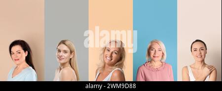 Beautiful ladies on different color backgrounds, collection of photos ...