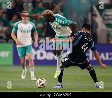 Austin FC forward Gyasi Zardes (9) competes against St. Louis City in ...