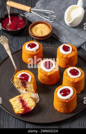 close-up of runebergin torttu, runeberg cake, a finnish mini cake ...