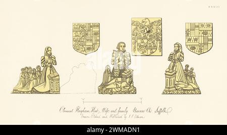 Monumental brass of Sir Clement Higham (Heigham), died 1570, with his ...