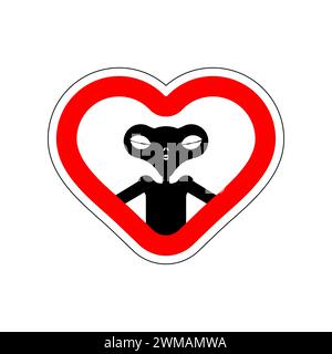 I love UFO. I like to alien. Red road sign in shape of heart. Symbol of ...