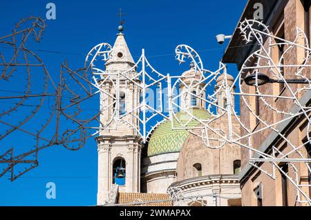 Cityscape of the medieval town of Bitetto with luminarie for patronal ...