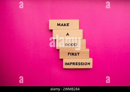 Make a good first impression words written on wooden blocks with purple ...