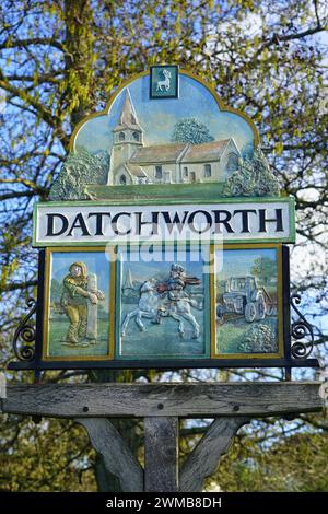 The painted village sign at Datchworth, Hertfordshire Stock Photo - Alamy