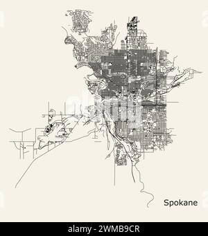 Modern City Map - Spokane Washington city of the USA with neighborhoods ...