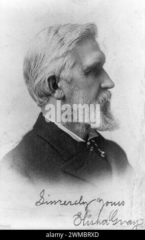 A portrait of Elisha Gray, an American inventor, best known for his ...
