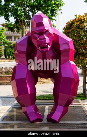BAKU, AZERBAIJAN - MAY 24, 2018: Red, iron statue, monument orangutans ...
