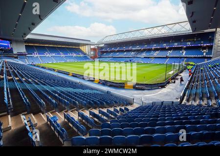 Playing pitch and spectator stands inside Ibrox Stadium, home ground of ...