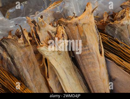Headless dried stockfish a highly prized delicacy on sale at the fish ...