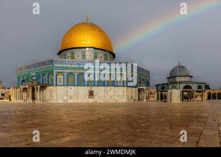 Rainbow Sky over the Dome of the Rock in Jerusalem Stock Photo - Alamy