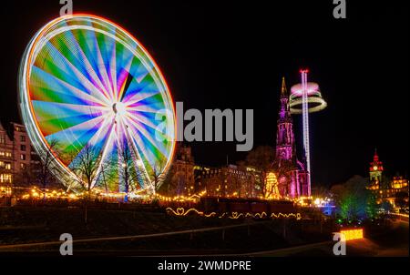 Edinburgh Christmas lights with Scott's Monument and the Big Wheel ...
