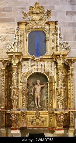 Statue of the Christian martyr Saint Sebastian. Shot with arrows, on ...