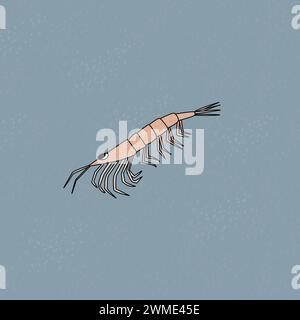 Antarctic krill. Hand drawn outline sketch cartoon animal of Antarctica ...