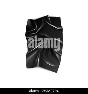 Black latex fabric with crumpled texture, 3D wet rectangular paper ...