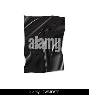 Black latex fabric with crumpled texture, 3D wet rectangular paper ...