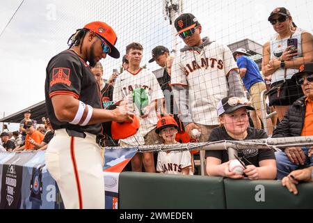 San Francisco Giants' Luis Matos hits an RBI single during the first ...