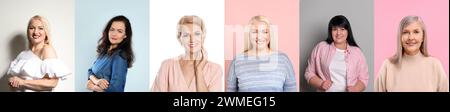 Beautiful ladies on different color backgrounds, collection of photos ...