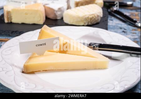 French cheese Comte, three varieties 1 year matured Prestige, fruity ...