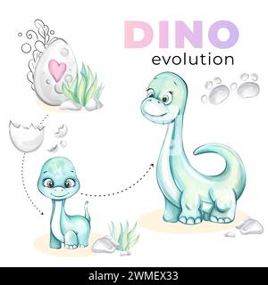 Watercolor baby dinosaur. Mom and Dad with neewborn. Dino family ...