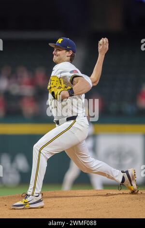 February 25, 2024: Dylan Vigue #27 Michigan pitcher works on the mound ...