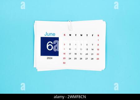 Blue June 2024 calendar on blurred background of blue ocean. New Year ...