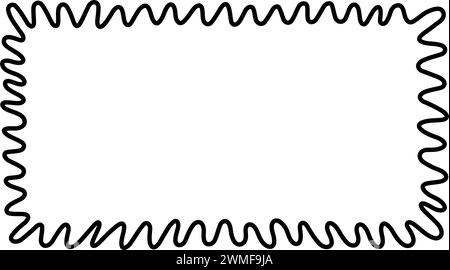 Scalloped wavy doodle line frame. Hand drawn wave rectangle border ...