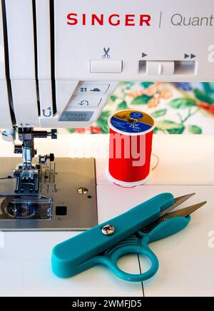 Sewing project in progress with Singer sewing machine. Cary, North ...