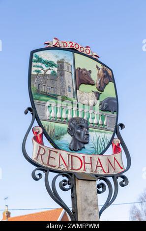 Village sign for Rendham, Suffolk, England, UK Stock Photo - Alamy