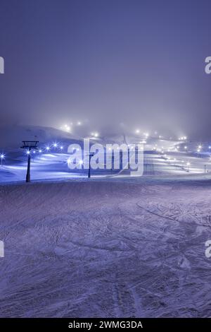 Ski resort image with empty chair lift at high station, winter sunny ...