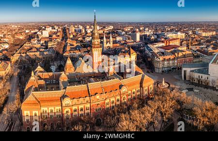 Aerial view of a famous Subotica town hall as a symbol of the city ...