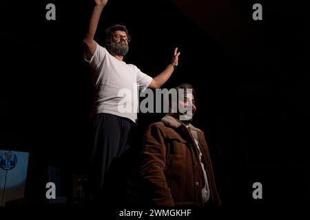 Kurdish theater actors, Bahoz Ozsunar (L) and Deniz Ozer (R) perform ...