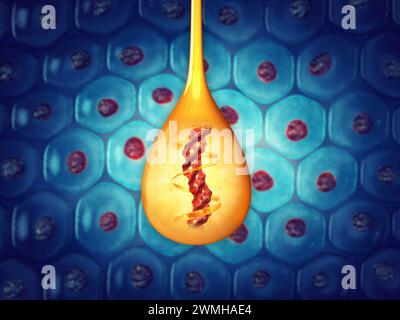 Collagen triple helix molecule inside shower gel droplet, Body and skin ...