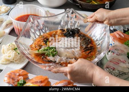 Assorted Cold Raw Fish Soup Stock Photo - Alamy