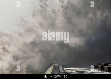 Huge wave splash over pier, Porto, Portugal Stock Photo - Alamy