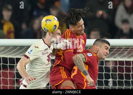 Chris Smalling of AS Roma jumps for the ball during the Serie A match ...
