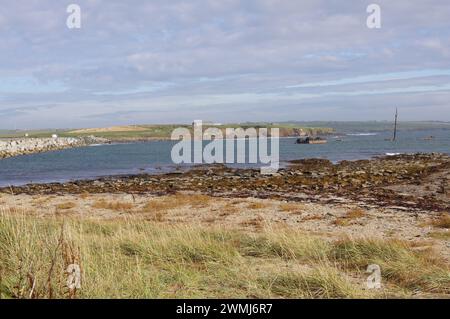 WW1 Blockships and WW2 Churchill Barrier (causeway) protecting the ...