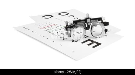Trial frame and vision test charts isolated on white Stock Photo - Alamy