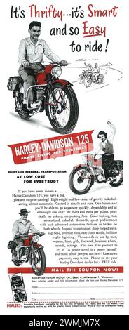 1950s, historical, a Harley Davidson motorcycle with sidecar parked in ...