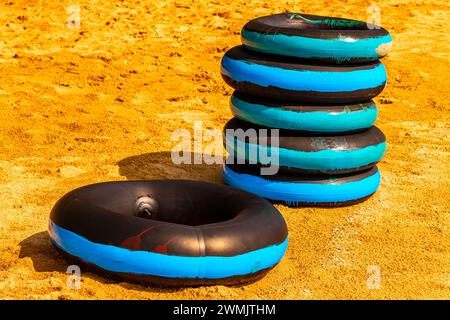 Inflatable floating tires on the beach in Pattaya Bang Lamung Amphoe ...