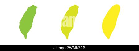 Taiwan country simplified map. Green silhouette with thin black contour ...