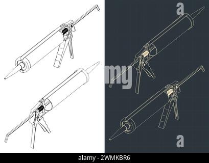Stylized vector illustrations of blueprints of caulking gun Stock ...
