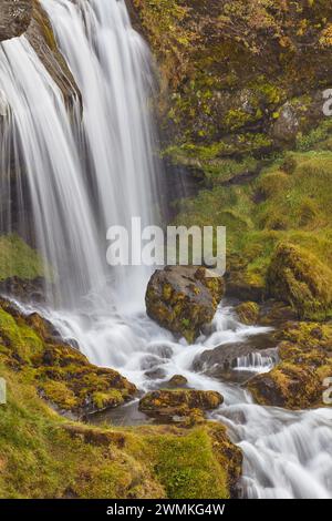 Hafrafell waterfall in mountains near Stykkisholmur, on the ...