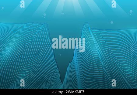 Vector blue mariana trench underwater sea technology line art ...