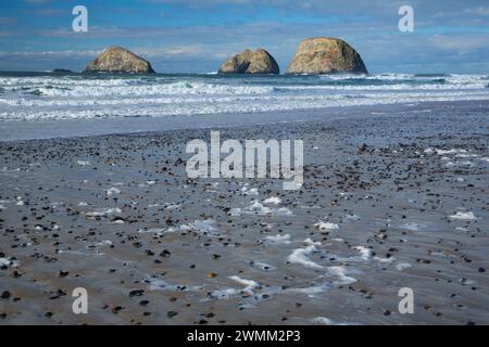 Three Arch Rocks from beach, Oceanside State Park, Oregon Stock Photo ...