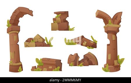 Ancient ruins set - destroyed architecture or monuments of old ...