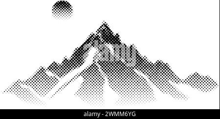 Black halftone mountain range. Grunge textured landscape terrain ...