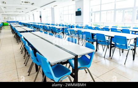 Clean school cafeteria with empty seats and tables Stock Photo - Alamy