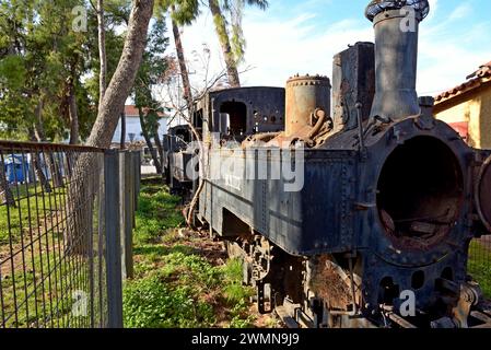 Disused steam locomotive of the Diakopto Narrow gauge rack railway on ...